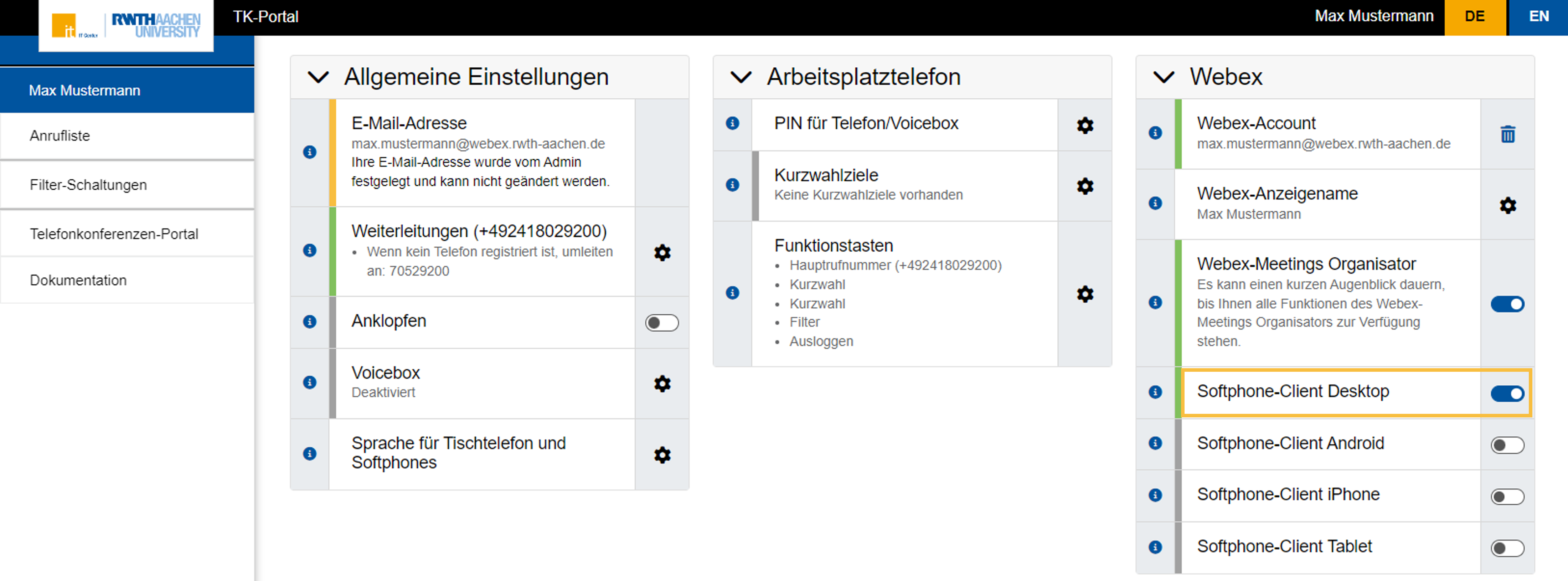 Dienstliche Rufnummer in Webex nutzen (Softphone) (Webex) - IT Center Help